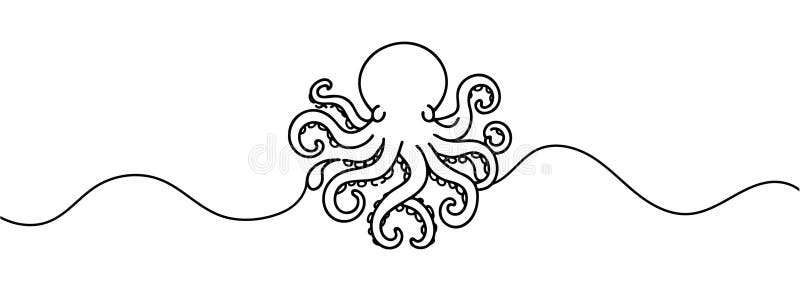 One Continuous Line Drawing of an Octopus. Stock Vector - Illustration ...
