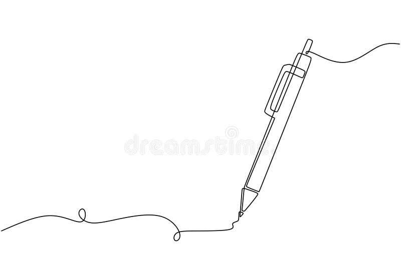 One Continuous Line Drawing of Pen Writing Stock Vector - Illustration ...