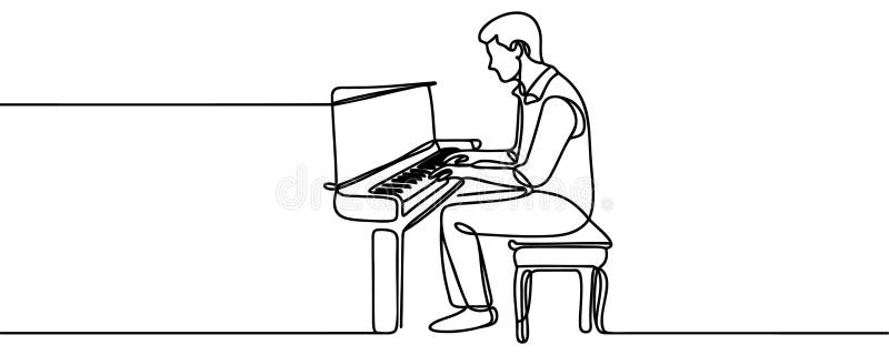 One Continuous Line Drawing of a Pianist Playing a Classic Grand Piano ...