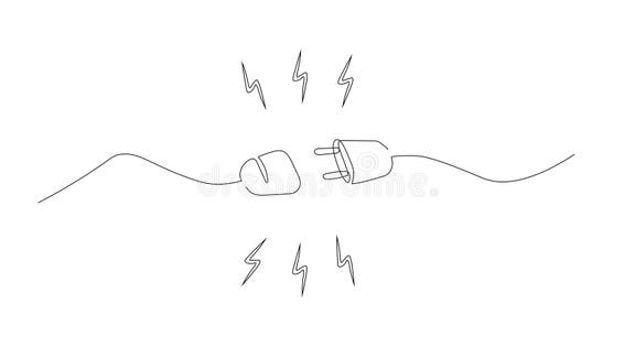 One Continuous Line Drawing of Plug Inserting into Electric Outlet ...