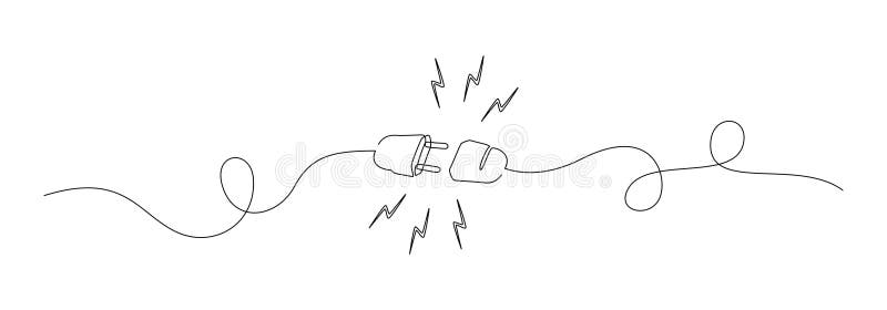One Continuous Line Drawing of Plug Inserting into Electric Outlet ...