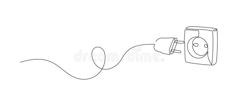 One Continuous Line Drawing of Plug Inserting into Electric Outlet ...
