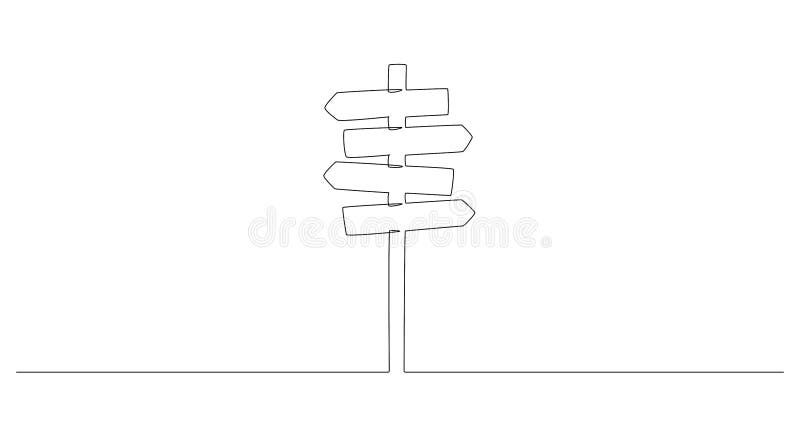One Continuous Line Drawing of Road Direction Signpost Arrows To the ...