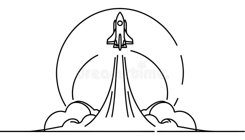 One Continuous Line Drawing of Rocket Space Ship Launch Stock Vector ...