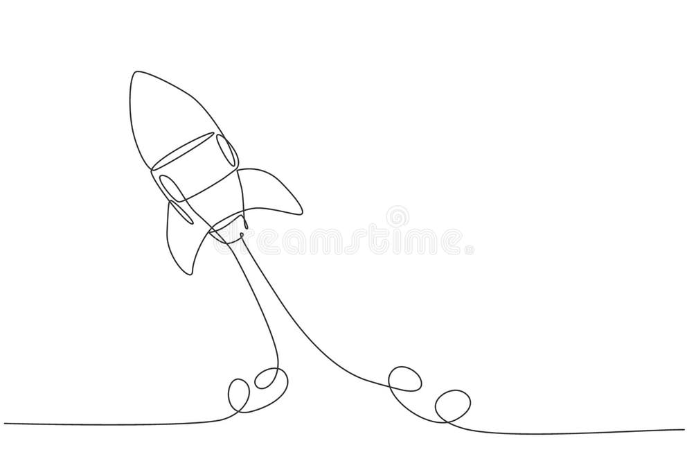 One Continuous Line Drawing of Simple Retro Spacecraft Flying Up To the ...
