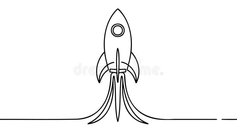 One Continuous Line Drawing Of Simple Retro Spacecraft Flying Up To The