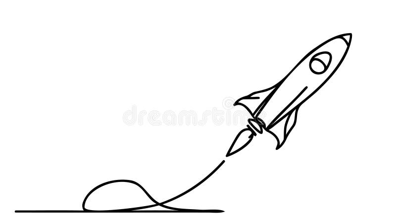 One Continuous Line Drawing of Simple Retro Spacecraft Flying Up To the ...