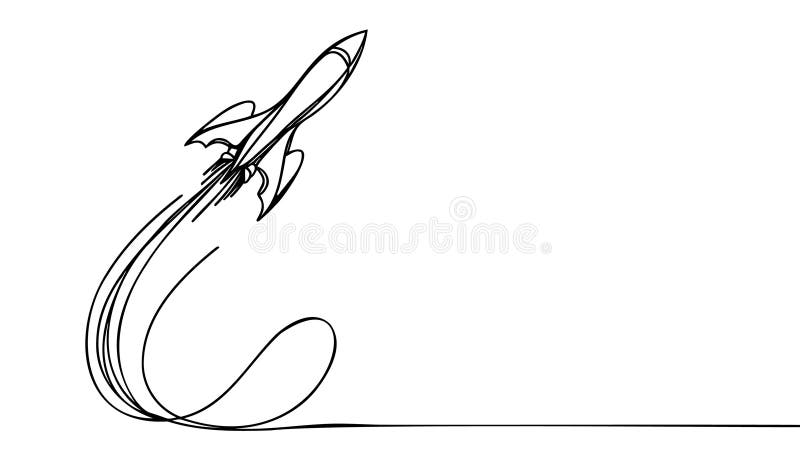 One Continuous Line Drawing of Simple Retro Spacecraft Flying Up To the ...