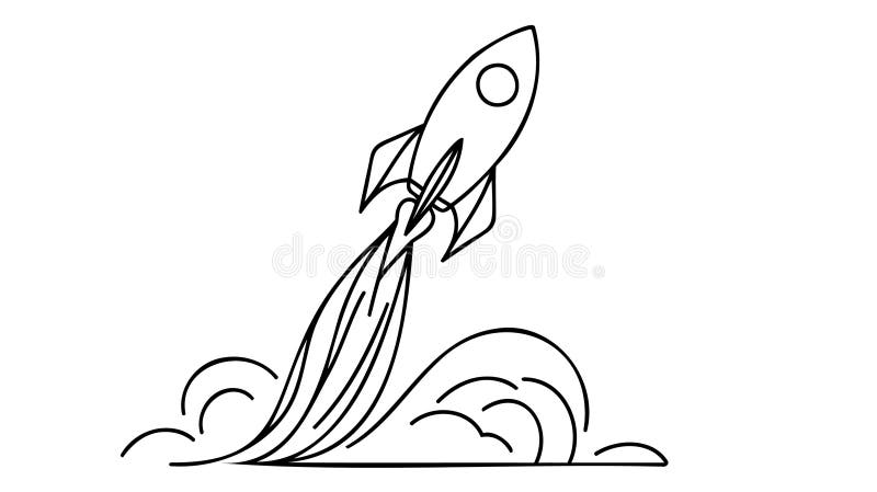 One Continuous Line Drawing of Simple Retro Spacecraft Flying Up To the ...