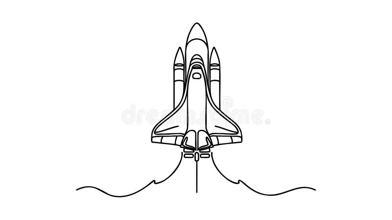 One Continuous Line Drawing of Simple Retro Spacecraft Flying Up To the ...