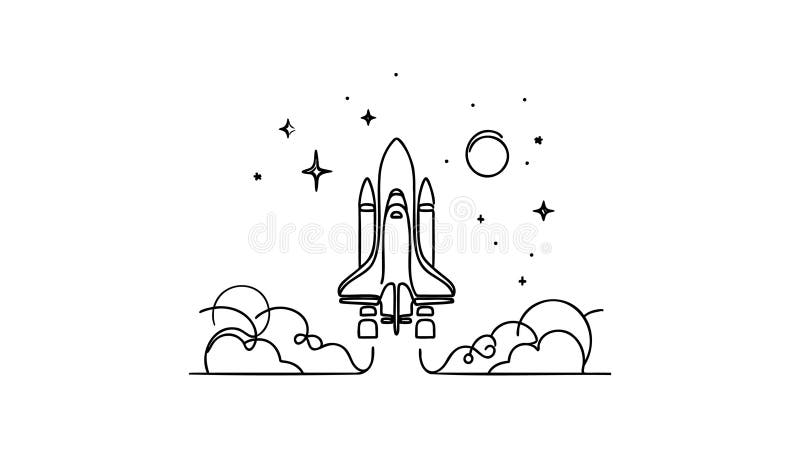One Continuous Line Drawing of Simple Retro Spacecraft Flying Up To the ...