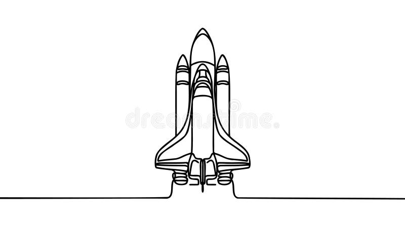 One Continuous Line Drawing of Simple Retro Spacecraft Flying Up To the ...