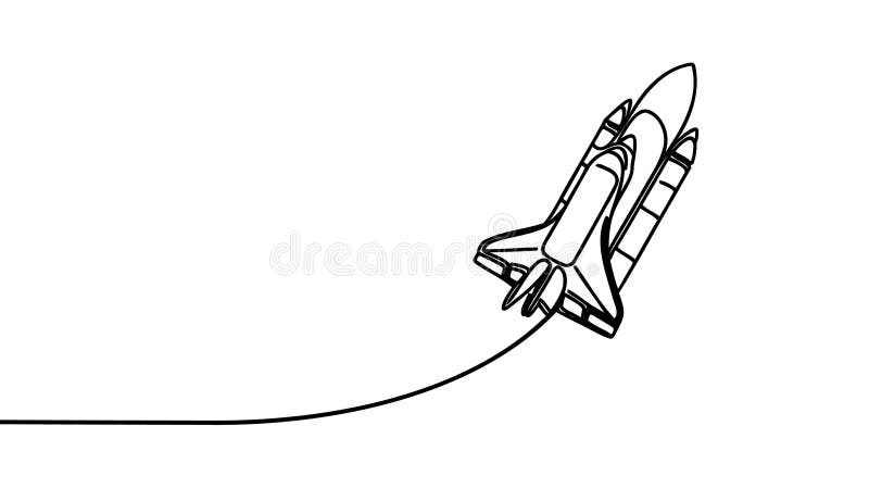 One Continuous Line Drawing of Simple Retro Spacecraft Flying Up To the ...