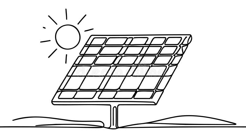 One Continuous Line Drawing of Solar Panel with Sun. Green Clean Energy ...