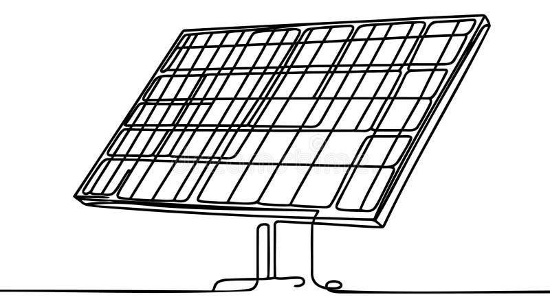 One Continuous Line Drawing of Solar Panel with Sun. Green Clean Energy ...