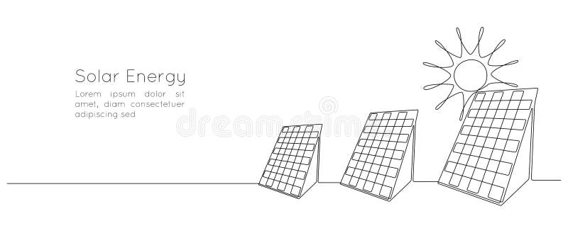 One Continuous Line Drawing of Solar Panel with Sun. Green Clean Energy ...