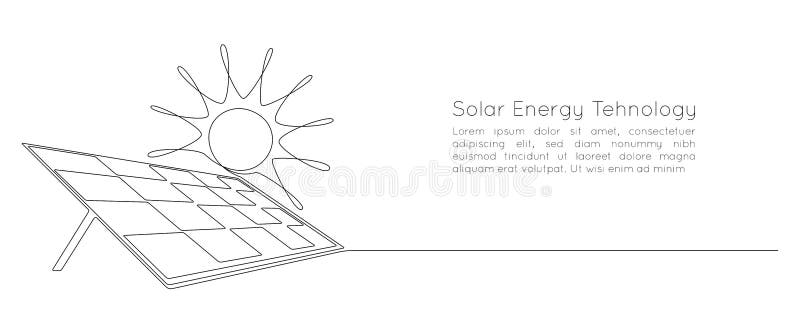 One Continuous Line Drawing of Solar Panel with Sun. Green Energy and ...