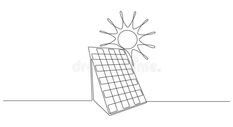 One Continuous Line Drawing of Solar Panel with Sun. Green Energy in ...