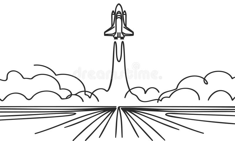 One Continuous Line Drawing of Spacecraft or Spaceship Takes Off ...