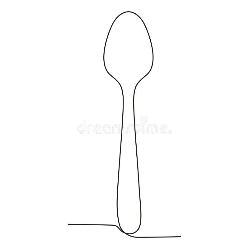 One Continuous Line Drawing of Spoon. Linear Utensil in Simple Style ...
