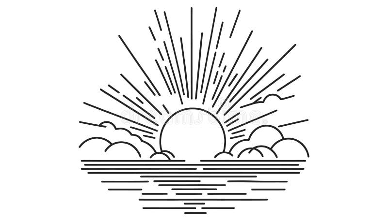One Continuous Line Drawing of Sunset View Stock Illustration ...