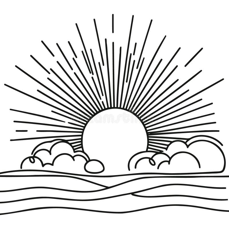 One Continuous Line Drawing of Sunset View. Stock Vector - Illustration ...