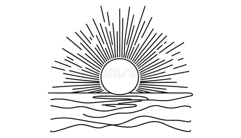 One Continuous Line Drawing of Sunset View Stock Image - Image of ...