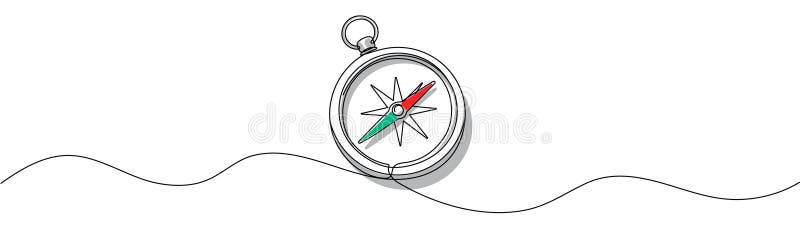 One Continuous Line Drawing of Traveler Compass. Old Navigate and ...
