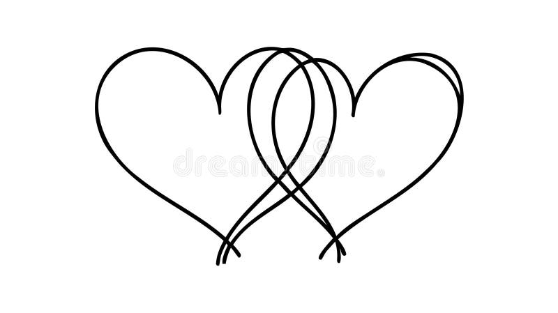 One Continuous Line Drawing of Two Hearts with Love Signs. Thin Curls ...