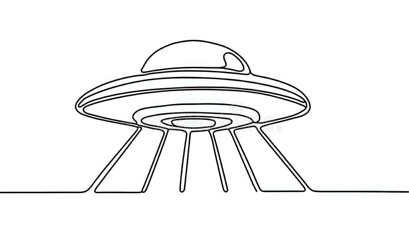 One Continuous Line Drawing of UFO Spaceship. Doodle Vector ...