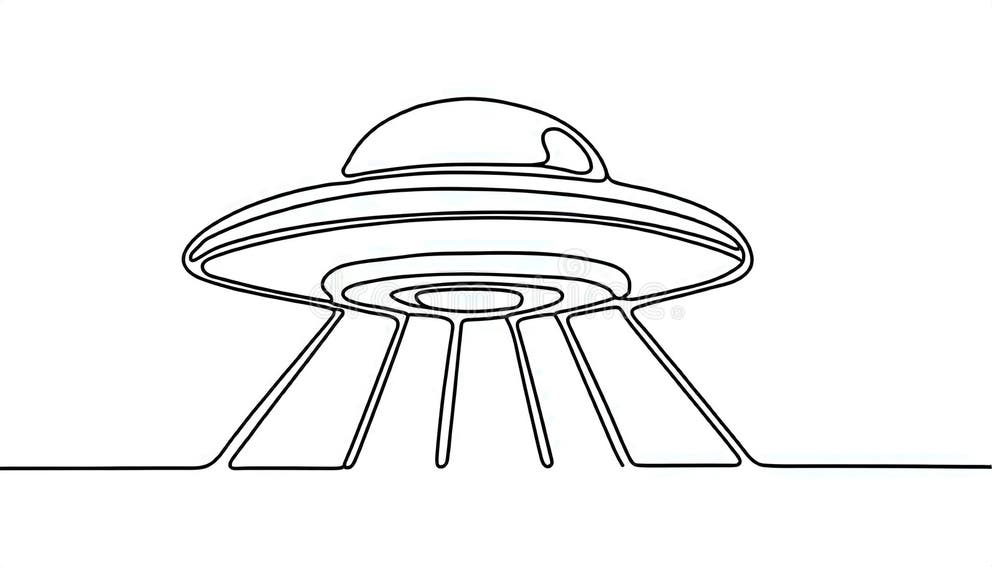 One Continuous Line Drawing of UFO Spaceship. Doodle Vector ...