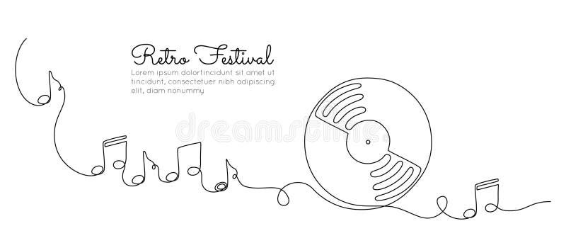 One Continuous Line Drawing of Vinyl LP Record with Notes. Vintage ... One Continuous Line Drawing of Vinyl LP Record with Notes. Vintage ...