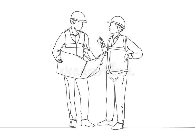 One Continuous Line Drawing of Young Architect Explaining Building ...