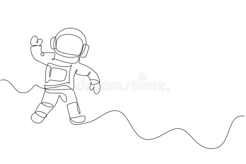 One Continuous Line Drawing of Young Astronaut Scientist Exploring ...