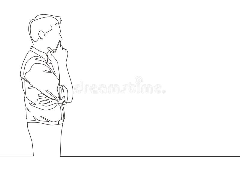 One Continuous Line Drawing of Young Confused Business Man Standing and ...