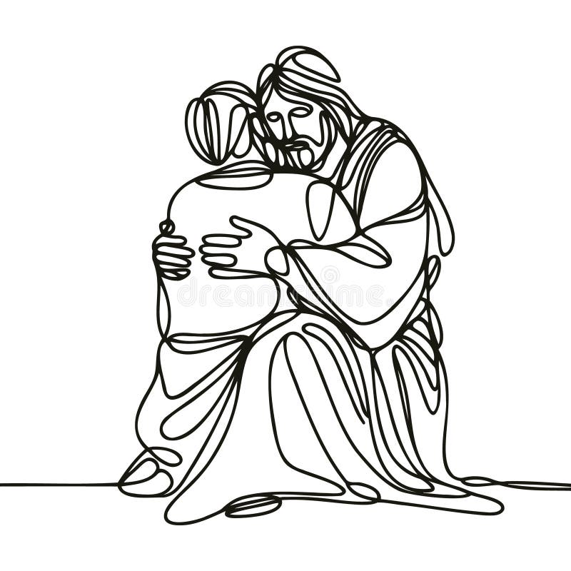 One Continuous Line Draws Jesus Hugging a Sinner Stock Vector ...