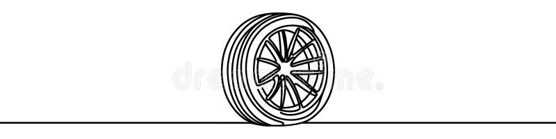 One Continuous Line Illustration of a Car Wheel. Line Art of Car Wheel ...