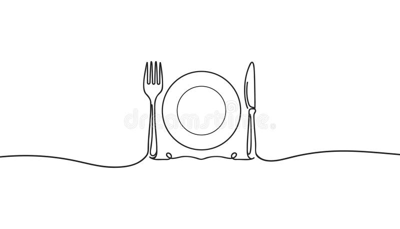 One Continuous Line Plate, Knife and Fork. Vector Illustration Stock ...