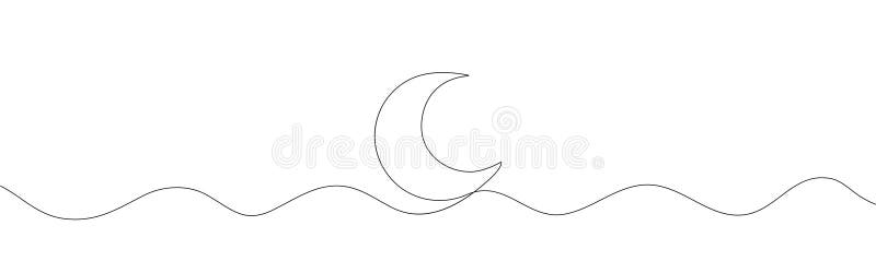 One Continuous Single Line of Crescent Moon. Isolated on White ...