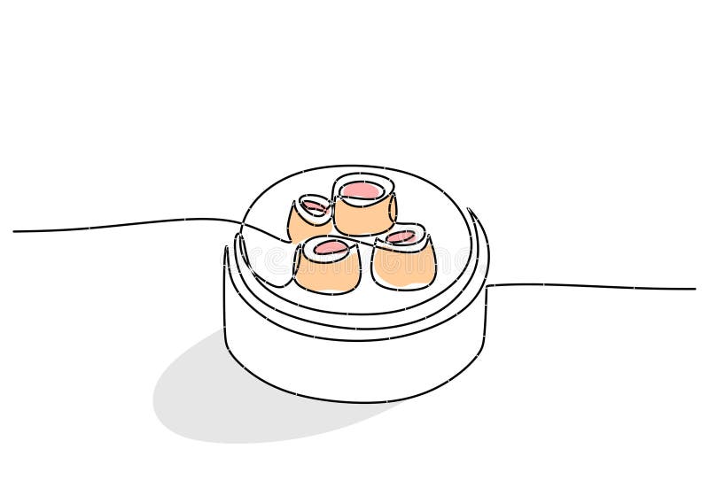 One Continuous Single Line of Dim Sum Hand Drawn Isolated on White ...