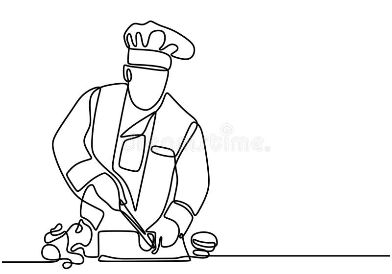One Continuous Single Line Drawing of Chef Cutting Food Stock Vector ...