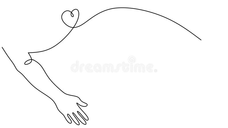 One Continuous Single Line Drawing of Hand and Love Isolated on White ...