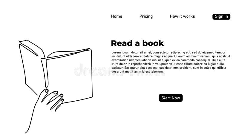 One Continuous Single Line Drawing of Read Book Landing Page Isolated ...