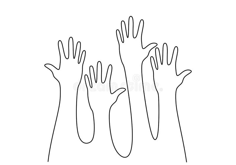 One Continuous Single Line of Four Hands Up Isolated on White ... One Continuous Single Line of Four Hands Up Isolated on White ...
