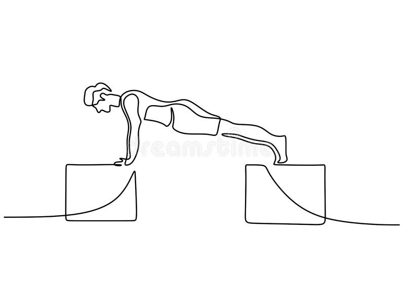 One Continuous Single Line of Man Push Up at Home with Chair Isolated ...