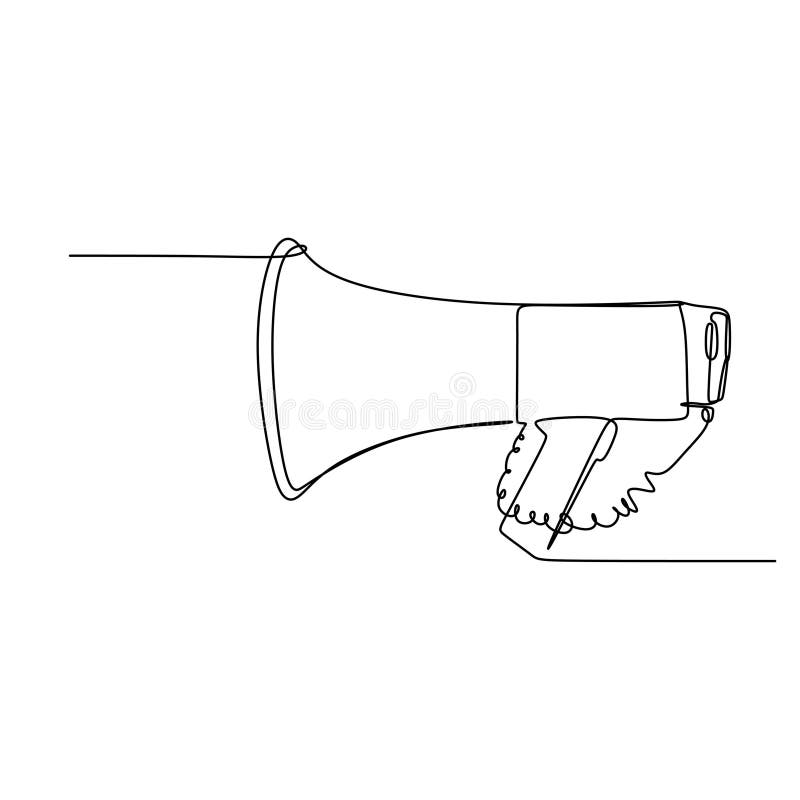 Megaphone One Line Drawing. Hand Holding Speaker Horn in Continuous ...