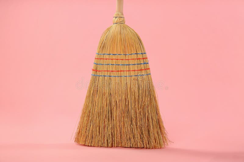 One Corn Straw Broom on Pink Background Stock Photo - Image of dust ...
