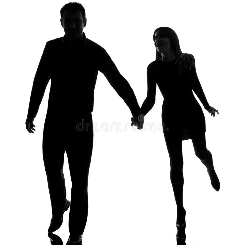 One Couple Man and Woman Running Hand in Hand Stock Photo - Image of ...