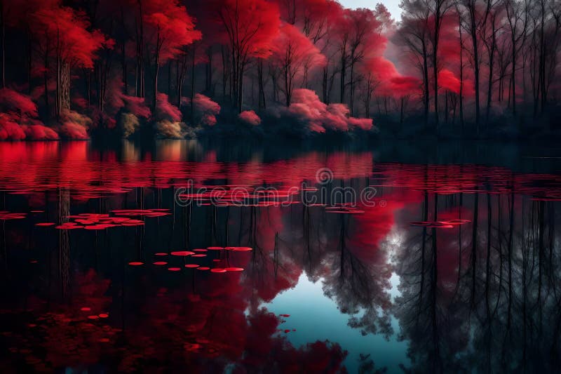 One Crimson Drop Disrupts the Surface of the Motionless Lake by ...