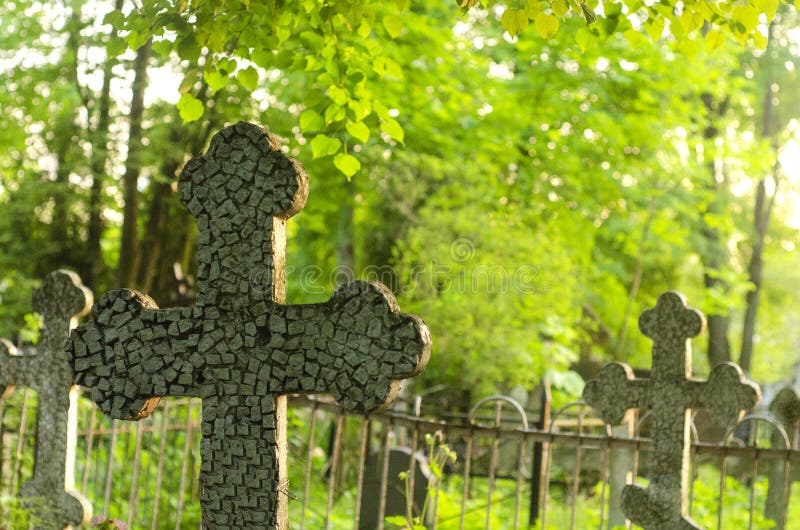 One Cross on the Grave and Several Crosses Further on the Cemetery ...